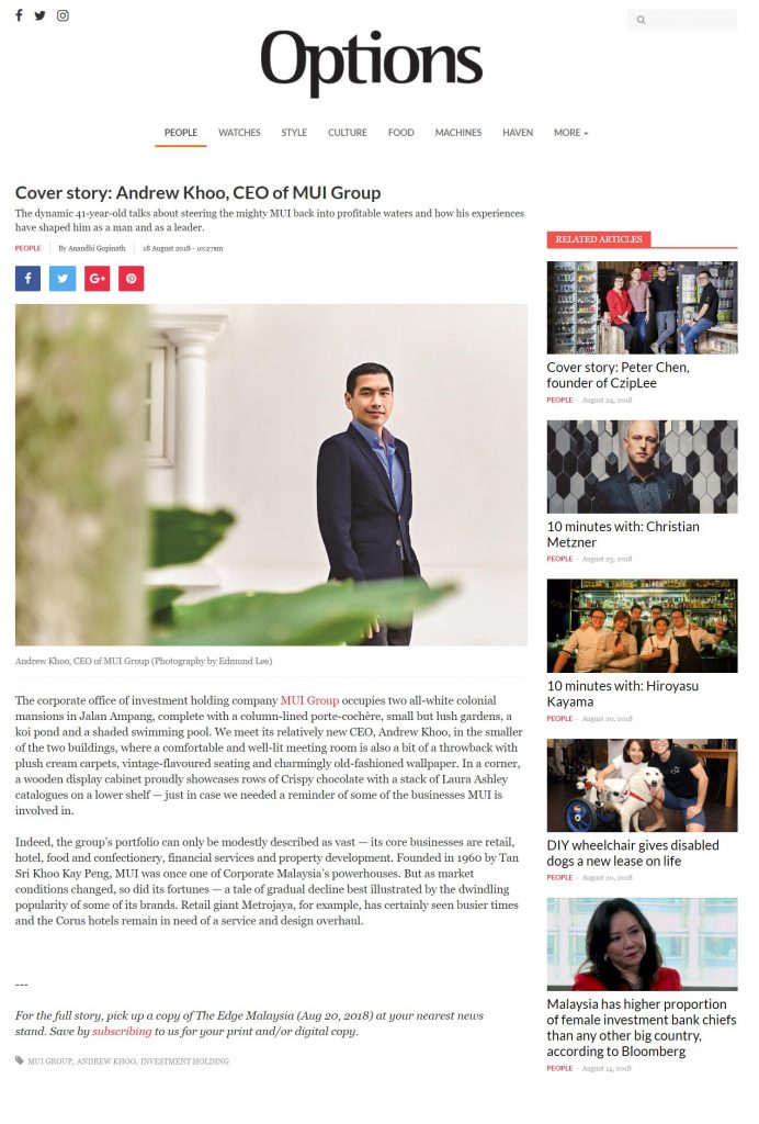 Cover story: Andrew Khoo, CEO of MUI Group - The MUI Group
